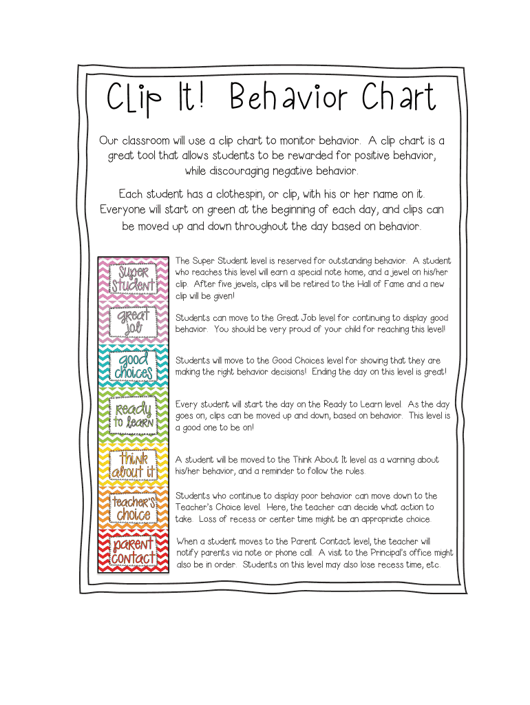 Fillable Online Our classroom will use a clip chart to monitor behavior ...