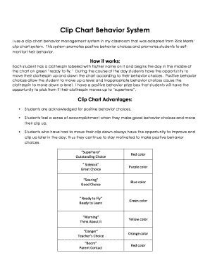 Fillable Online I use a clip chart behavior management system in my ...
