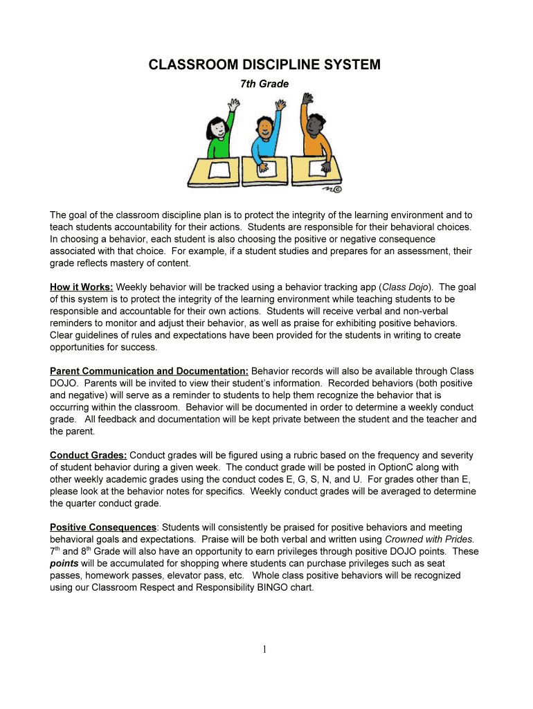 Fillable Online CLASSROOM DISCIPLINE SYSTEM Fax Email Print - pdfFiller