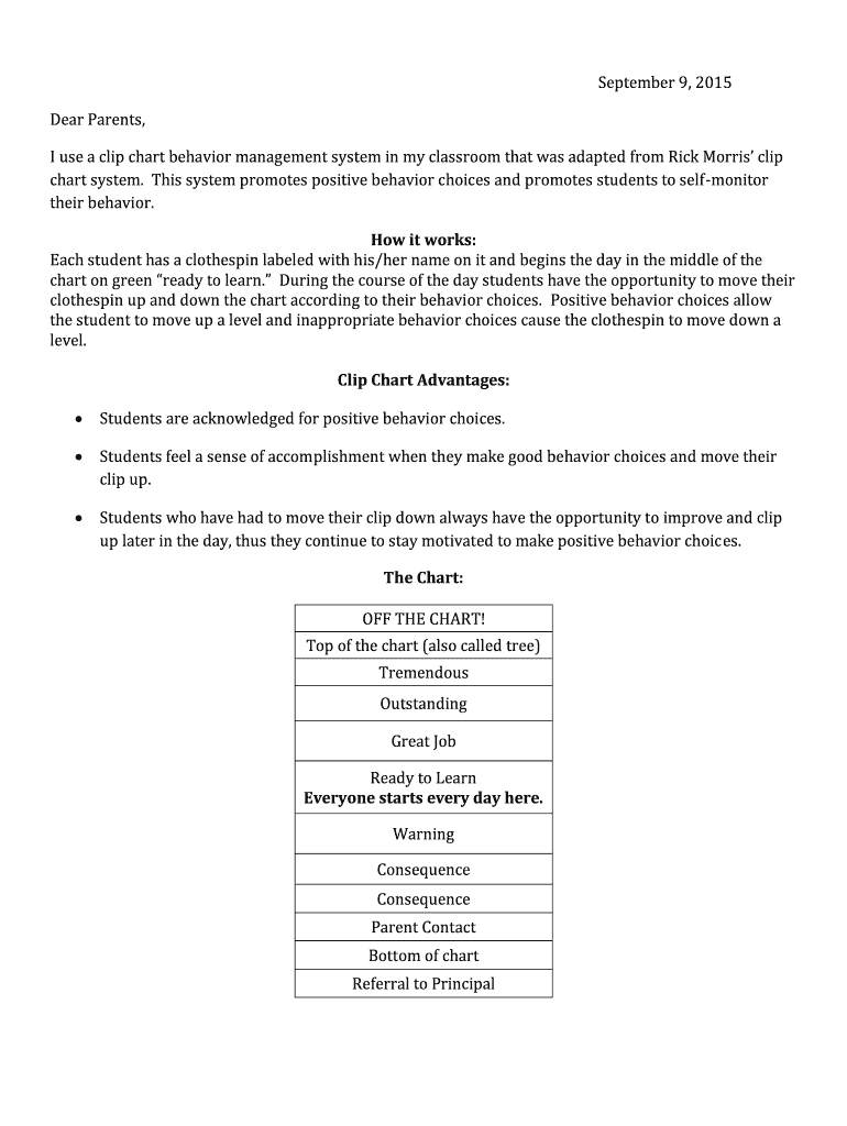 Fillable Online I use a clip chart behavior management system in my ...