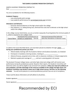 Fillable Online TWO SAMPLE ACADEMIC PROBATION CONTRACTS Fax Email Print ...