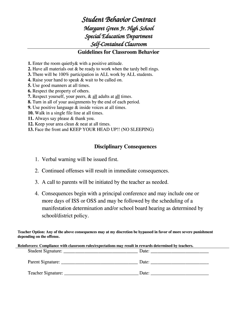 Fillable Online PINE MIDDLE SCHOOL ATHLETIC BEHAVIOR CONTRACT Fax Email ...