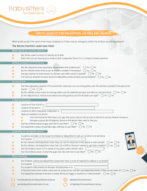 Fillable Online SAFETY CHECKLIST FOR BABYSITTERS, VISITORS AND CHILDREN ...