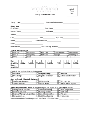 Fillable Online Nanny Information Form Fax Email Print - pdfFiller