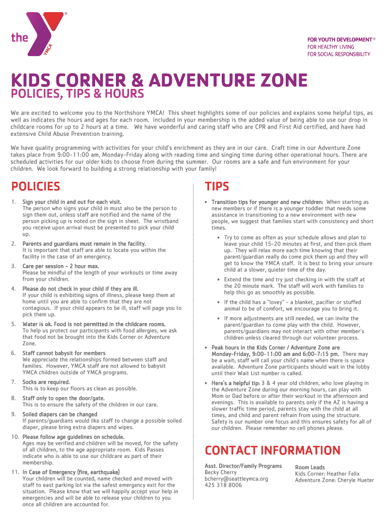 Fillable Online KIDS CORNER & ADVENTURE ZONE Fax Email Print - pdfFiller