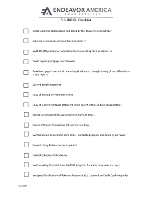 Fillable Online VA IRRRL Checklist Fax Email Print - pdfFiller