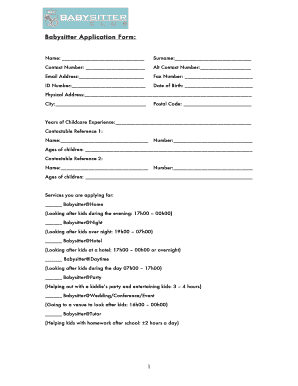 Fillable Online Babysitter Application Form: Fax Email Print - pdfFiller