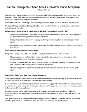 Fillable Online Can You Change Your Mind About a Job After Youve ...