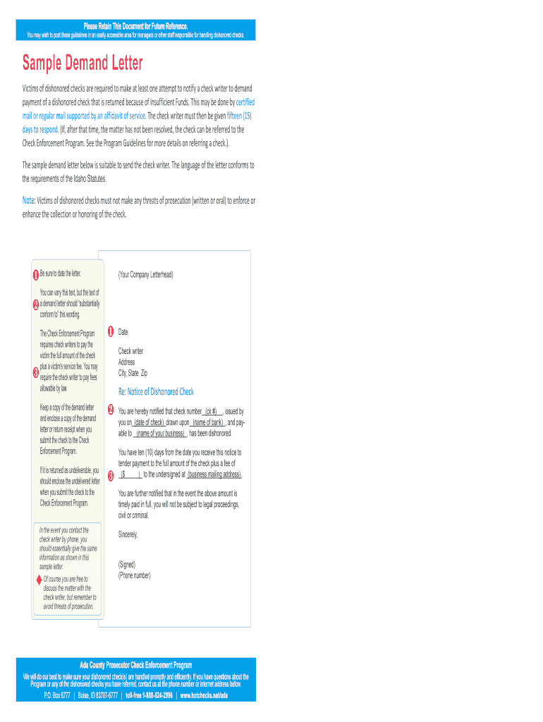 Fillable Online Sample Demand Letter Guide - HotChecks.net Fax Email ...