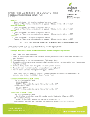 Fillable Online Timely Filing Guidelines for all BUCKEYE Plans Fax ...