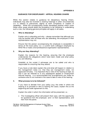 Fillable Online GUIDANCE FOR DISCIPLINARY / APPEAL HEARING CHAIRS Fax ...