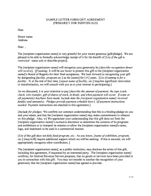 Fillable Online SAMPLE LETTER FORM GIFT AGREEMENT Fax Email Print ...
