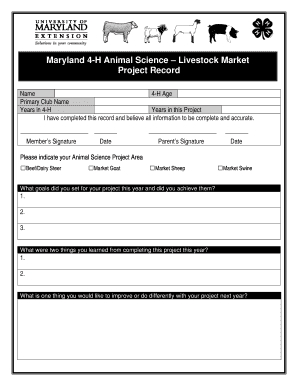 Fillable Online extension umd Maryland 4-H Animal Science Livestock ...