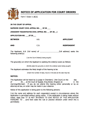 Fillable Online courtofappeal gov NOTICE OF APPLICATION FOR COURT ...