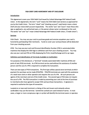 Fillable Online VISA DEBIT CARD AGREEMENT AND EFT DISCLOSURE Fax Email ...