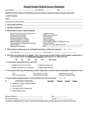 Fillable Online Mental Health Medical Source Statement Fax Email Print ...
