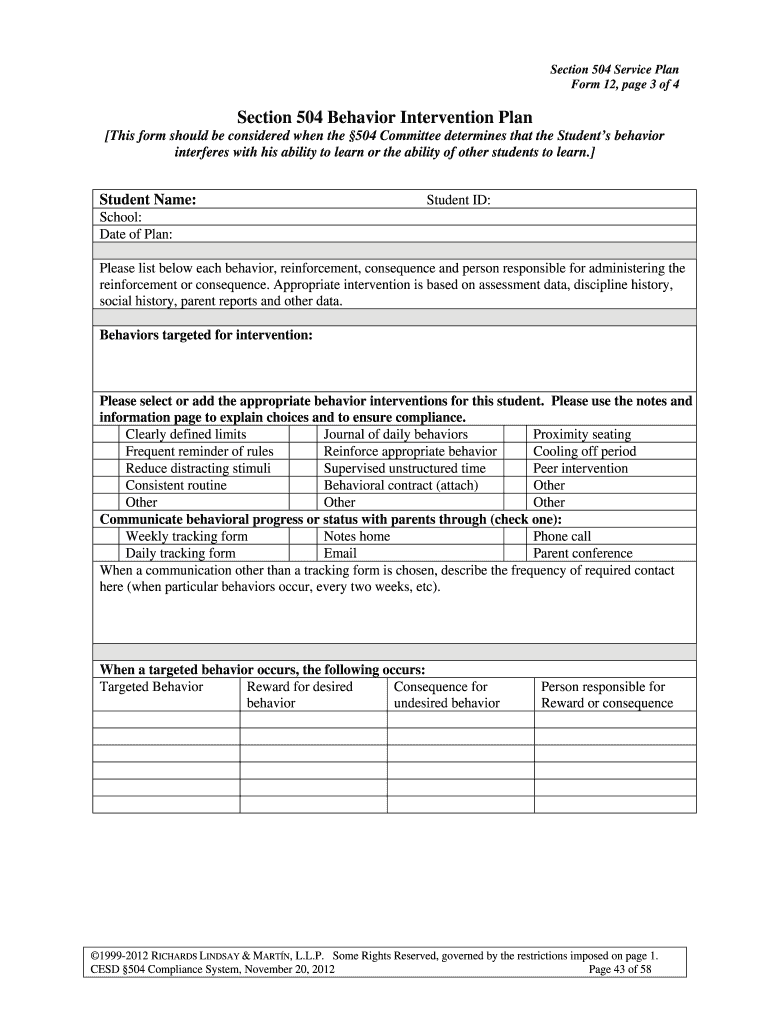 Fillable Online Section 504 Service Plan Fax Email Print - pdfFiller