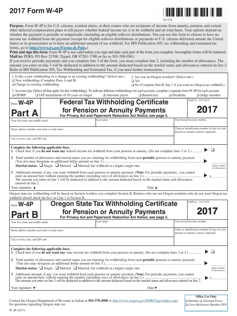 Fillable Online 2017 Form W-4P Fax Email Print - pdfFiller