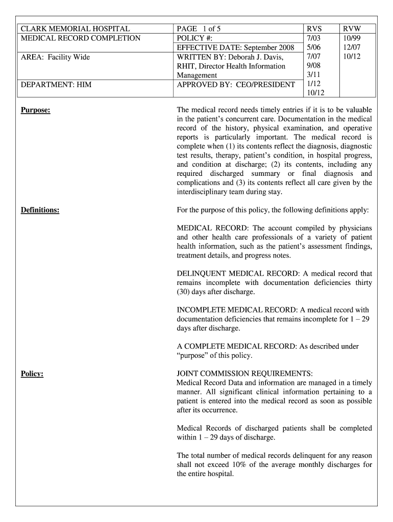 Fillable Online MEDICAL RECORD COMPLETION Fax Email Print - pdfFiller