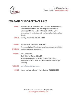 Fillable Online 2016 TASTE OF LOCKPORT FACT SHEET Fax Email Print ...