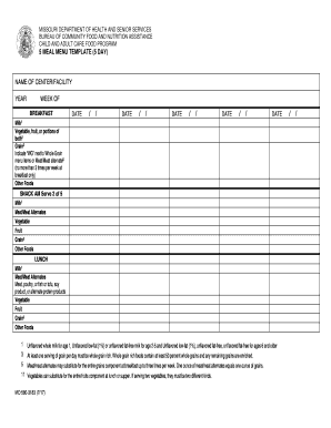 Fillable Online 5 MEAL MENU TEMPLATE (5 DAY) Fax Email Print - pdfFiller