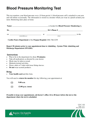 Fillable Online Blood Pressure Monitoring Test Fax Email Print - pdfFiller