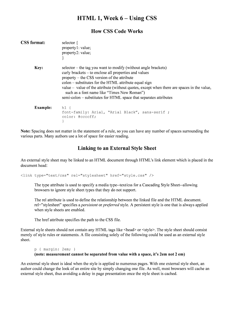 Fillable Online HTML 1, Week 6 Using CSS Fax Email Print - pdfFiller