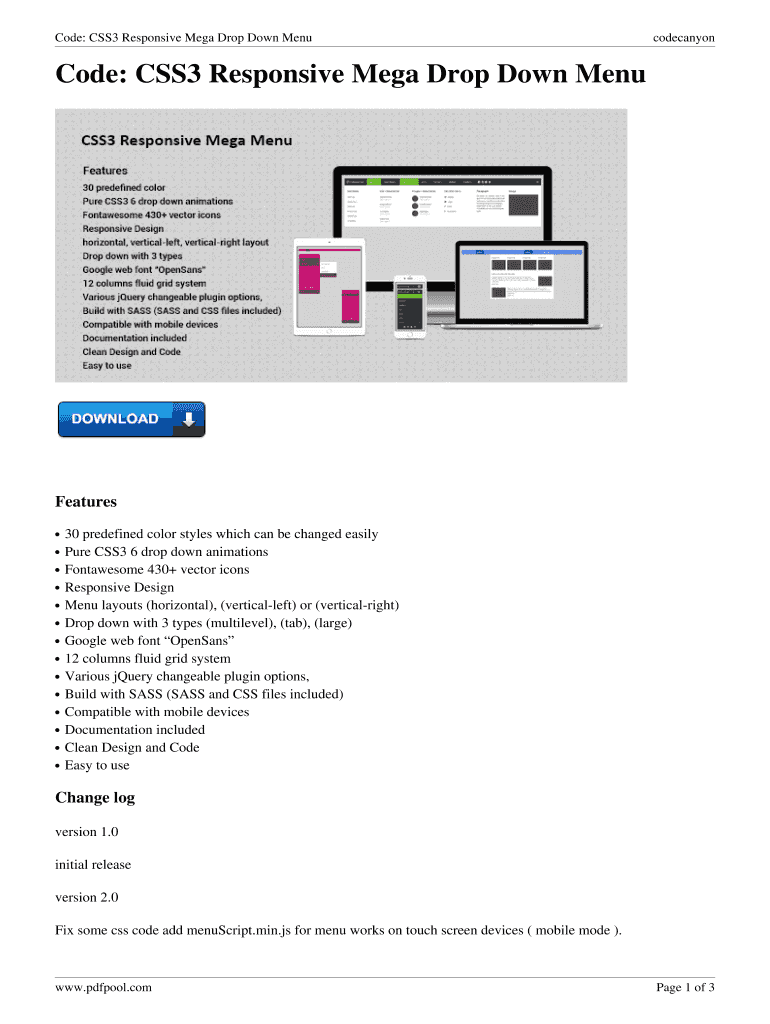 Fillable Online Code Css3 Responsive Mega Drop Down Menu Fax Email