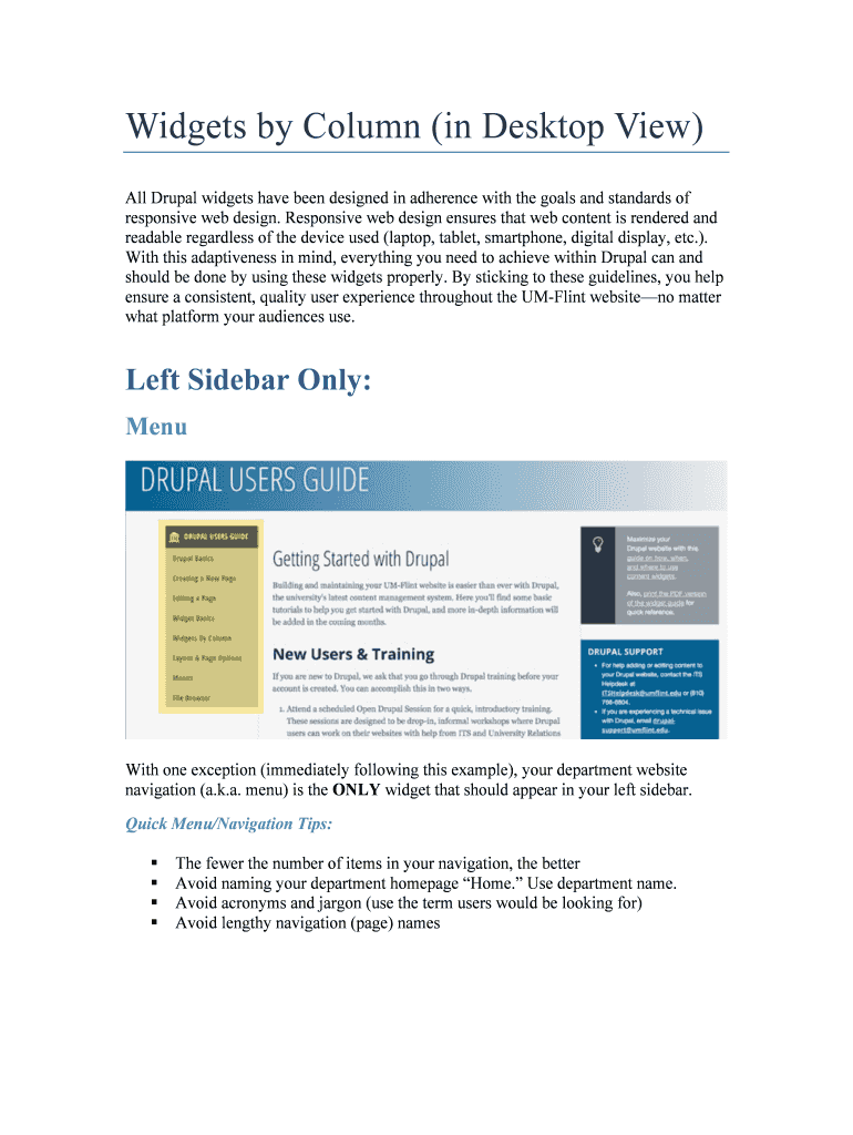 Fillable Online Widgets by Column (in Desktop View) Fax Email Print ...