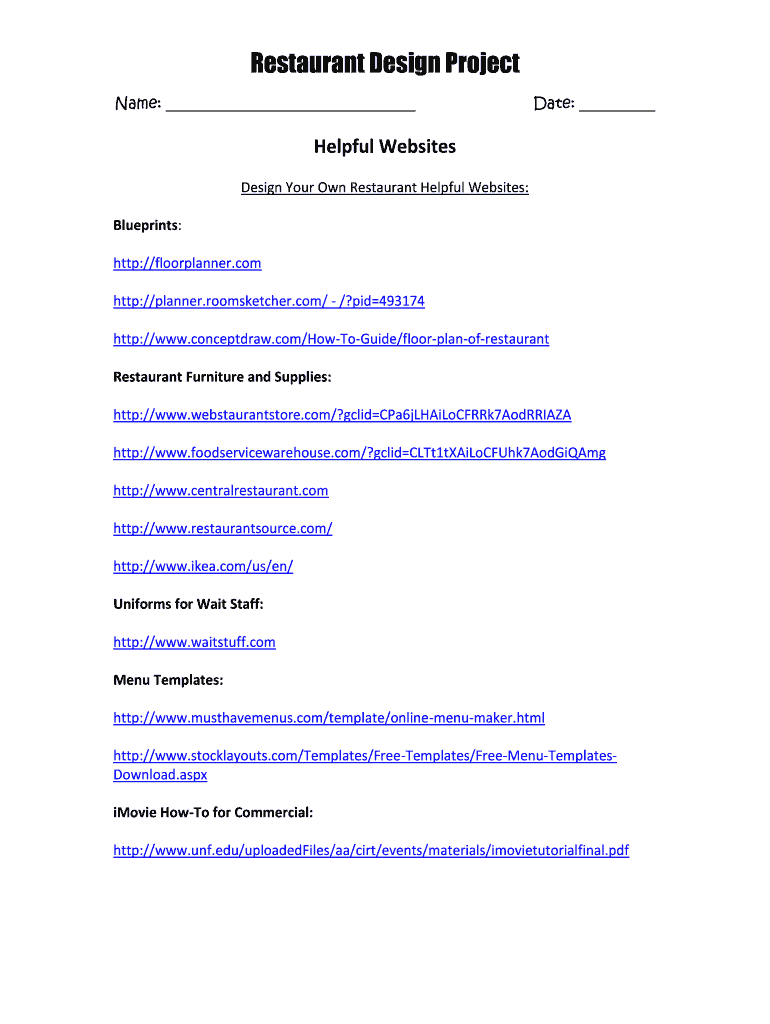 Fillable Online Restaurant Design Project Fax Email Print - pdfFiller