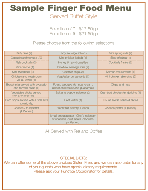 Fillable Online Sample Finger Food Menu Fax Email Print - pdfFiller