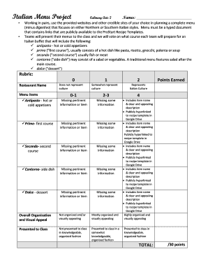 Fillable Online Italian Menu Project Fax Email Print - pdfFiller