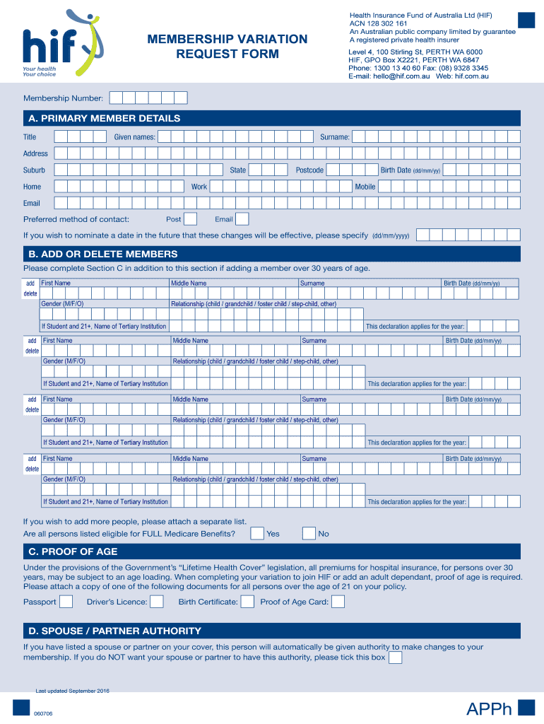 Fillable Online Health Insurance Fund of Australia Ltd (HIF) Fax Email ...