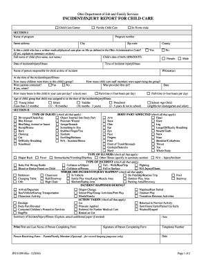 Fillable Online INCIDENT/INJURY REPORT FOR CHILD CARE Fax Email Print ...