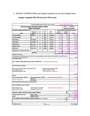 Fillable Online BUDGET JUSTIFICATIONS and Sample Calculations for the ...