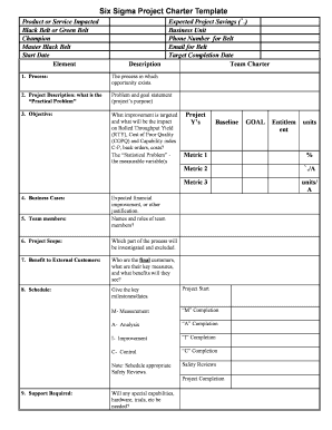 Fillable Online Six Sigma Project Charter Template Fax Email Print ...