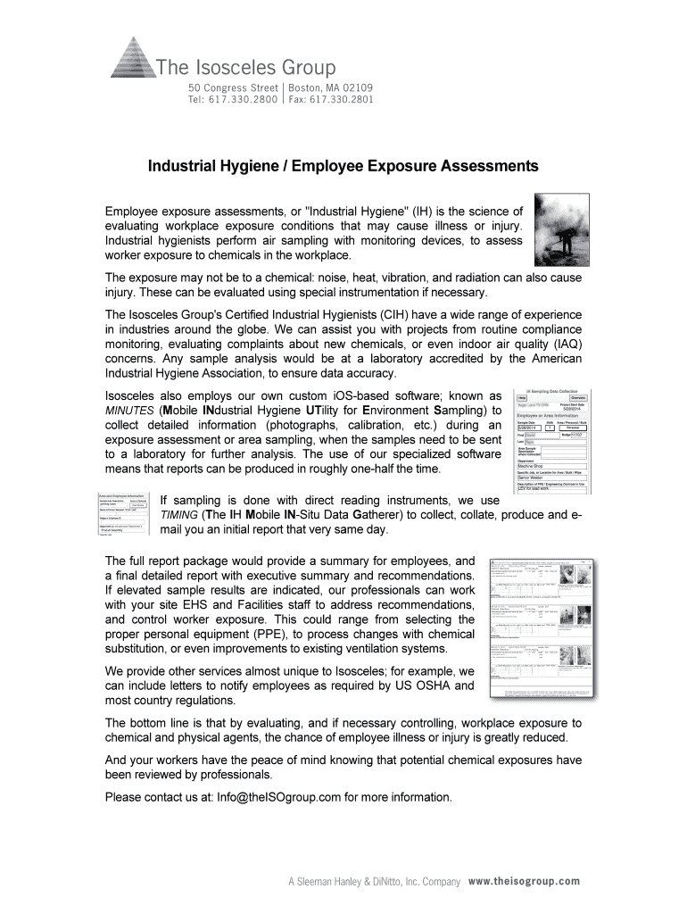 Fillable Online Industrial Hygiene / Employee Exposure Assessments Fax ...