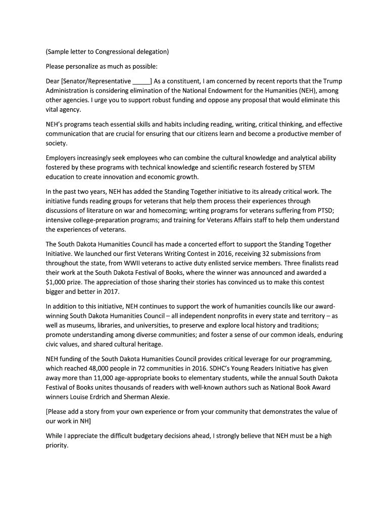 Fillable Online (Sample letter to Congressional delegation) Fax Email ...