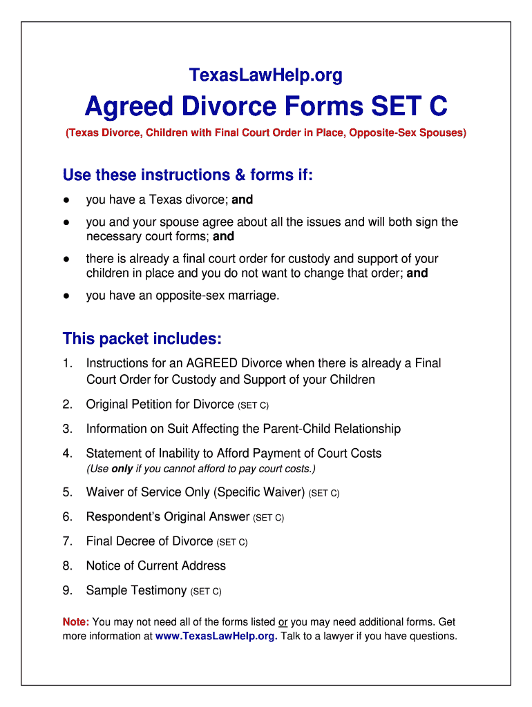 Fillable Online (Texas Divorce, Children with Final Court Order in ...