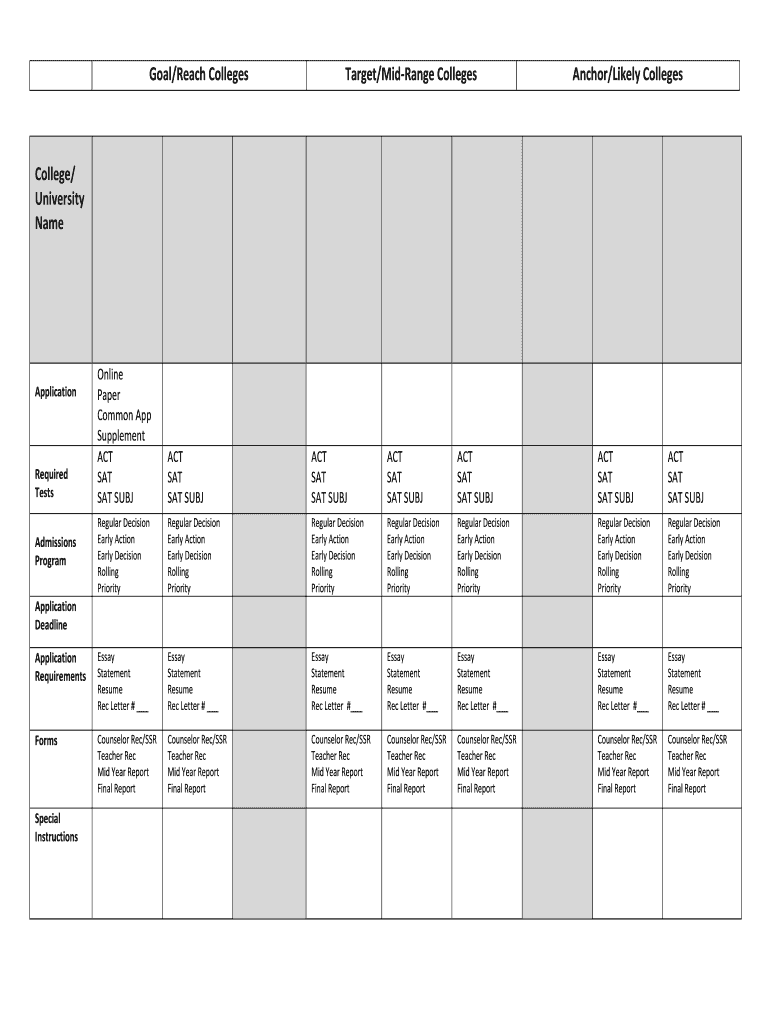 Fillable Online Goal/Reach Colleges Fax Email Print - pdfFiller