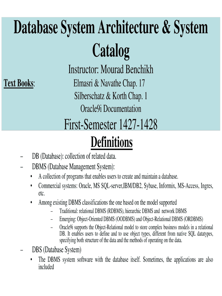 Fillable Online Database System Architecture & System Fax Email Print - pdfFiller