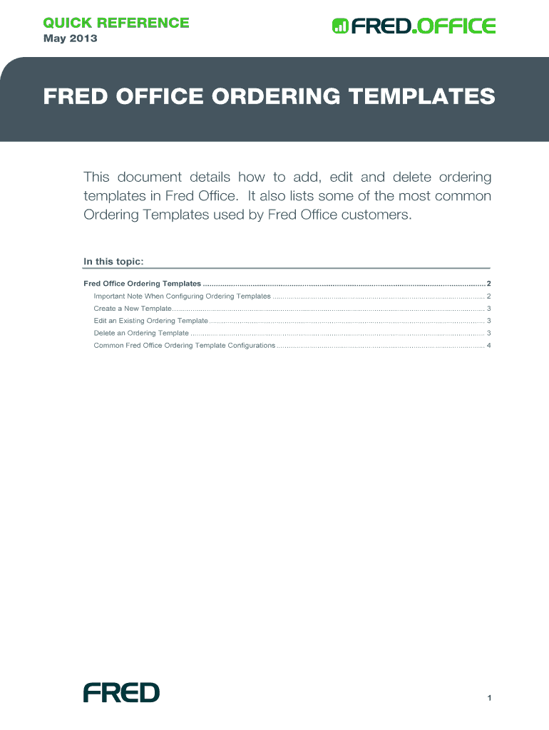 Fillable Online FRED OFFICE ORDERING TEMPLATES Fax Email Print - pdfFiller