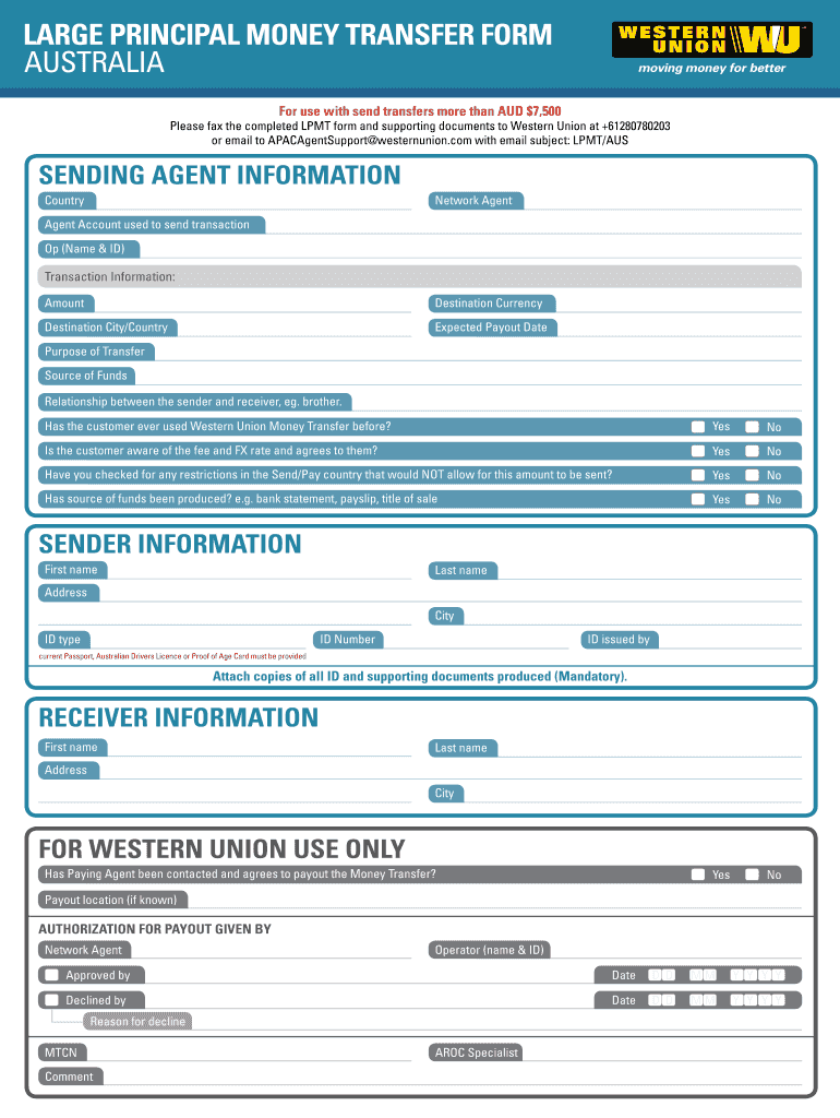 Fillable Online LARGE PRINCIPAL MONEY TRANSFER FORM Fax Email Print ...