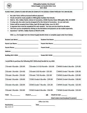 Fillable Online School Supply List Bundle Order Form Fax Email Print ...
