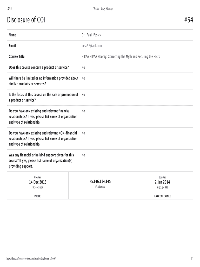 Fillable Online Disclosure of COI Fax Email Print - pdfFiller