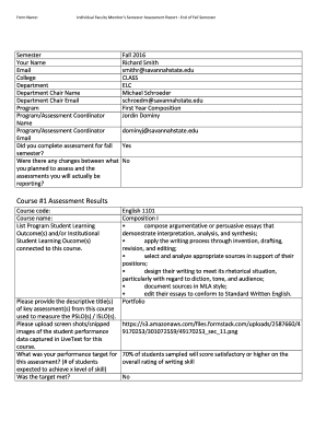 Fillable Online Individual Faculty Member's Semester Assessment Report ...