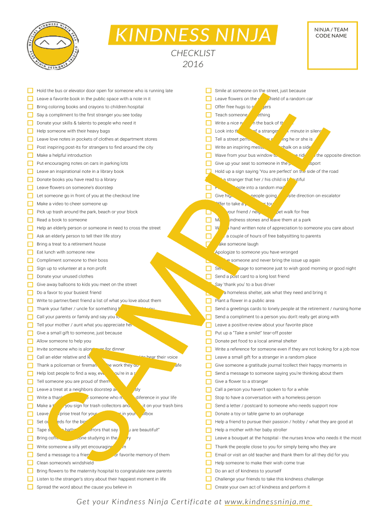 Fillable Online KINDNESS NINJA Fax Email Print - pdfFiller
