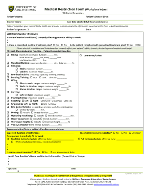 Fillable Online Medical Restriction Form (Workplace Injury) Fax Email ...