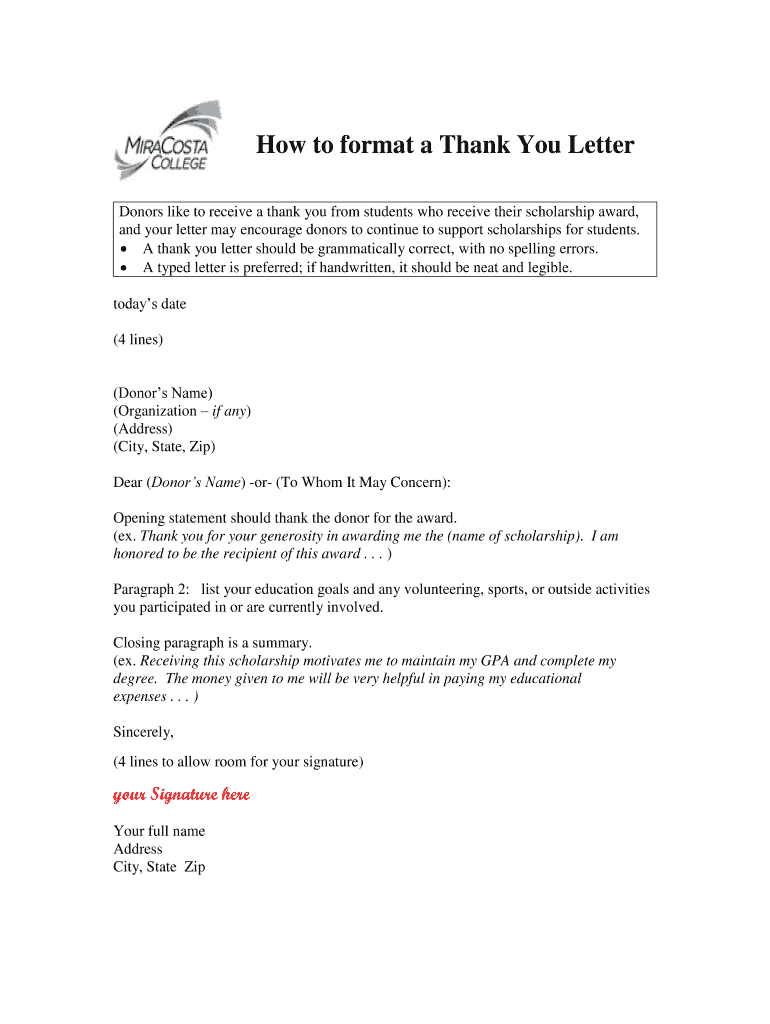 Fillable Online How to format a Thank You Letter Fax Email Print ...