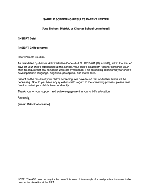 Fillable Online SAMPLE SCREENING RESULTS PARENT LETTER Fax Email Print ...